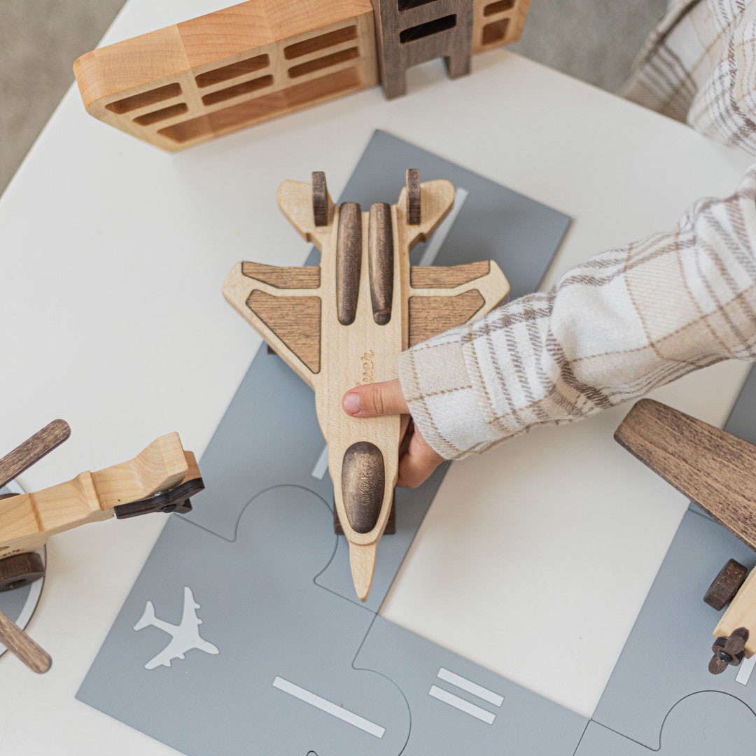 Wooden Toy Fighter Jet. Airport Set. Personalized Toy Plane. Kids ...