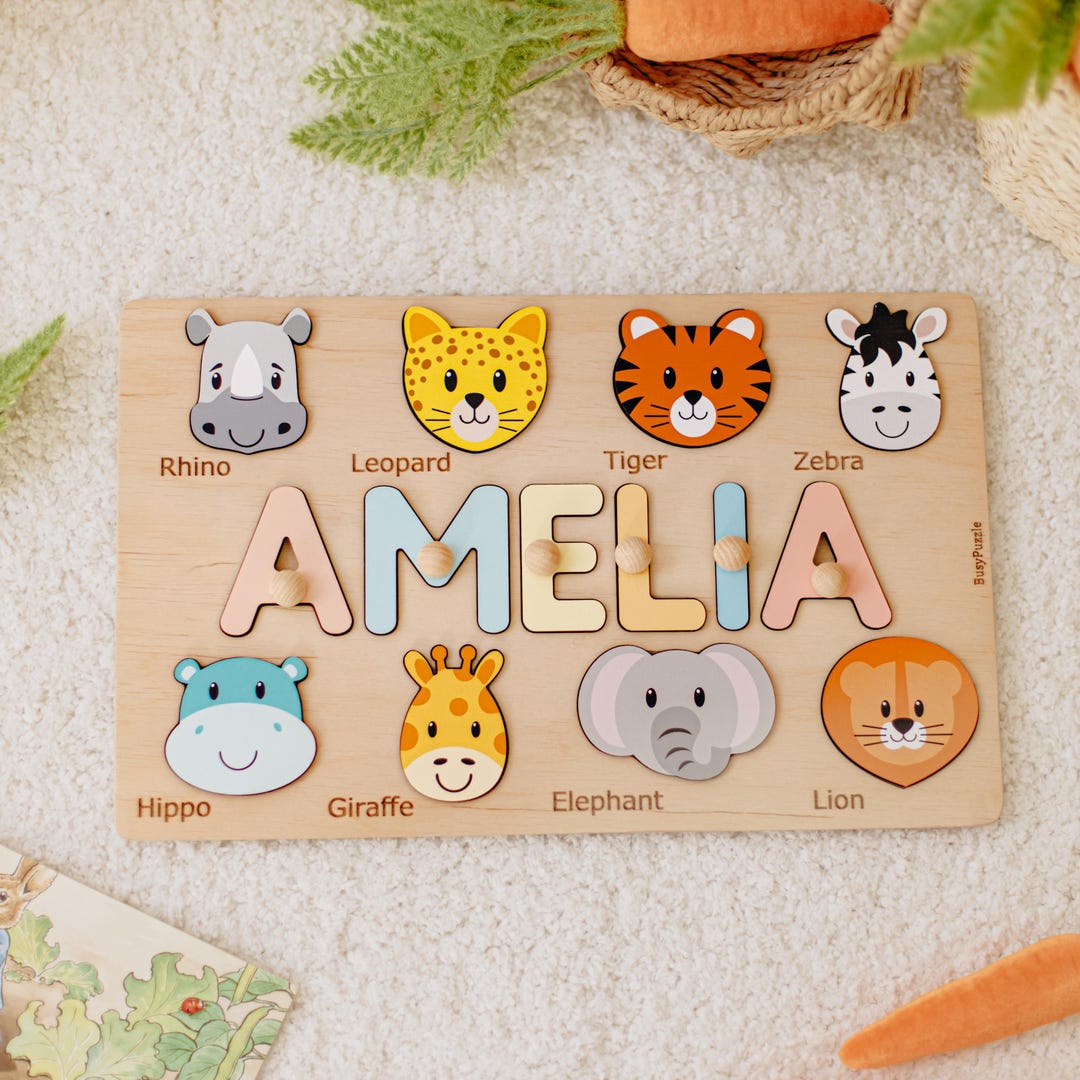 Animal Name Puzzle by Busy Puzzle | 1st Birthday Gift | Kids Christmas ...