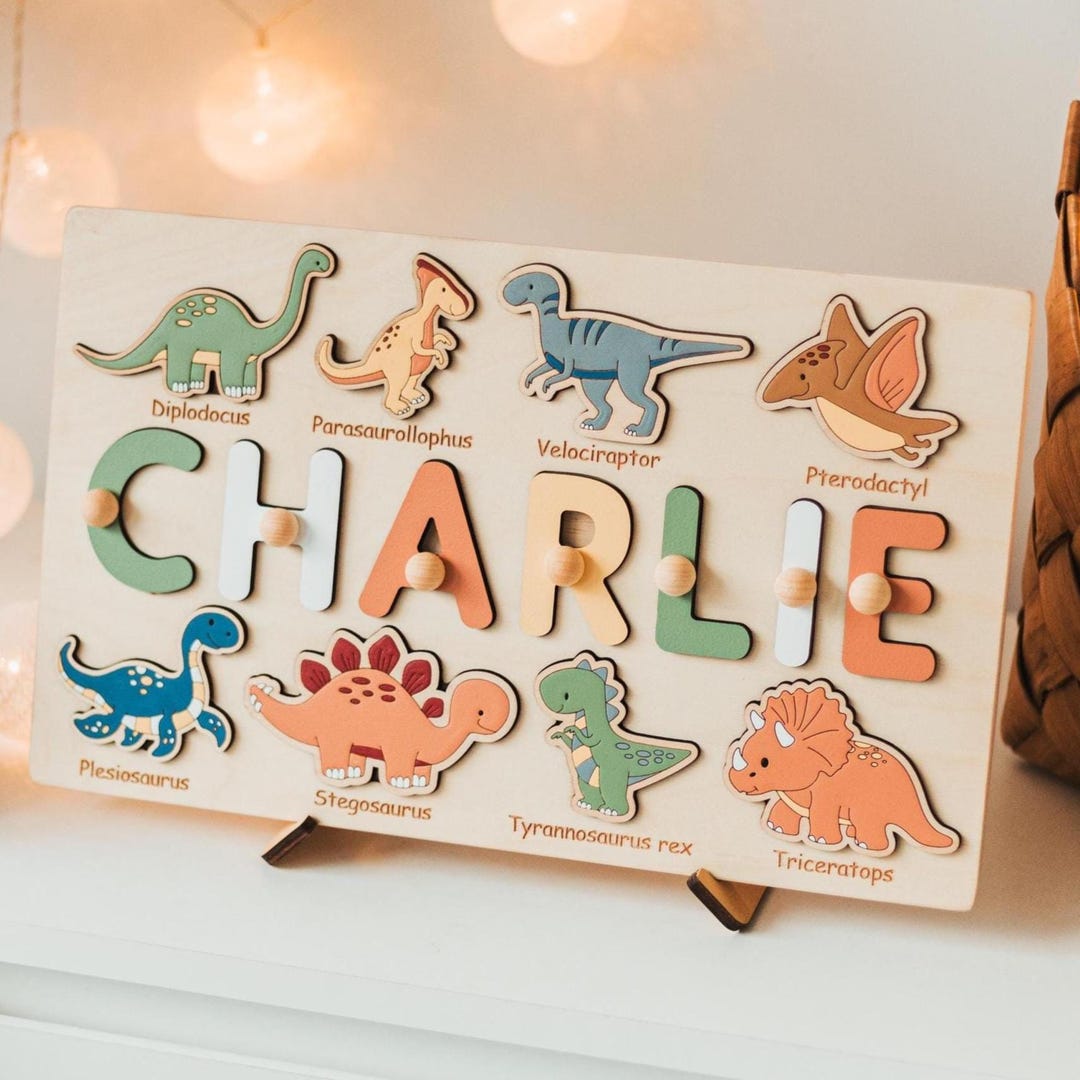 Name Puzzle With Dinosaurs. Baptism Boy Gift. 1 2 3 Year Old Gift for ...