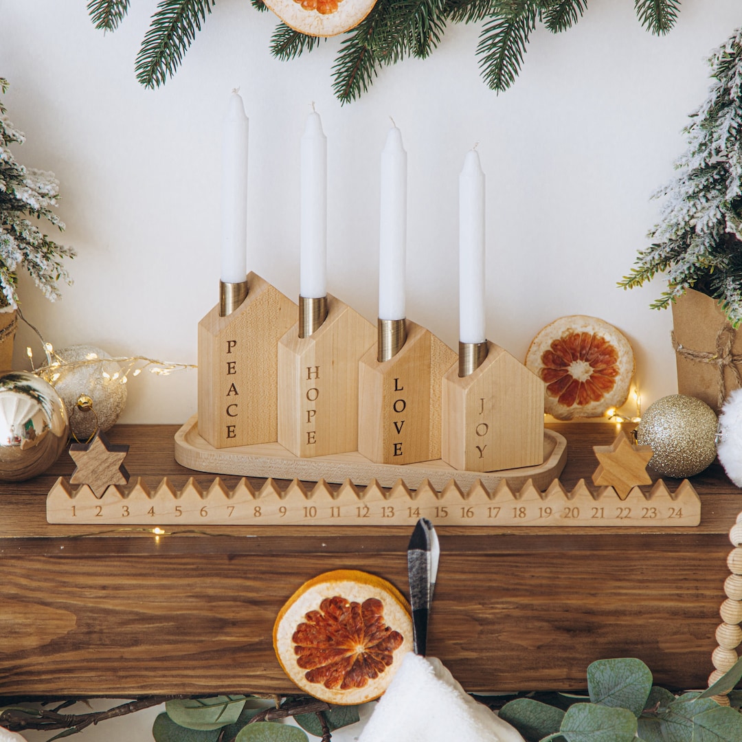 4 Weeks to Go, Christmas Countdown, Advent Candleholder Houses, Holiday ...