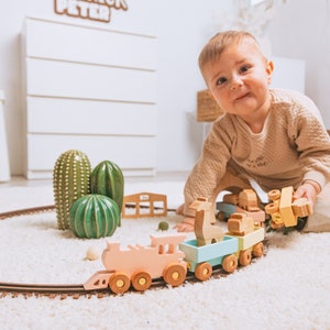 Wooden Farmer Train With Name Additional Set of Animals Custom Train ...