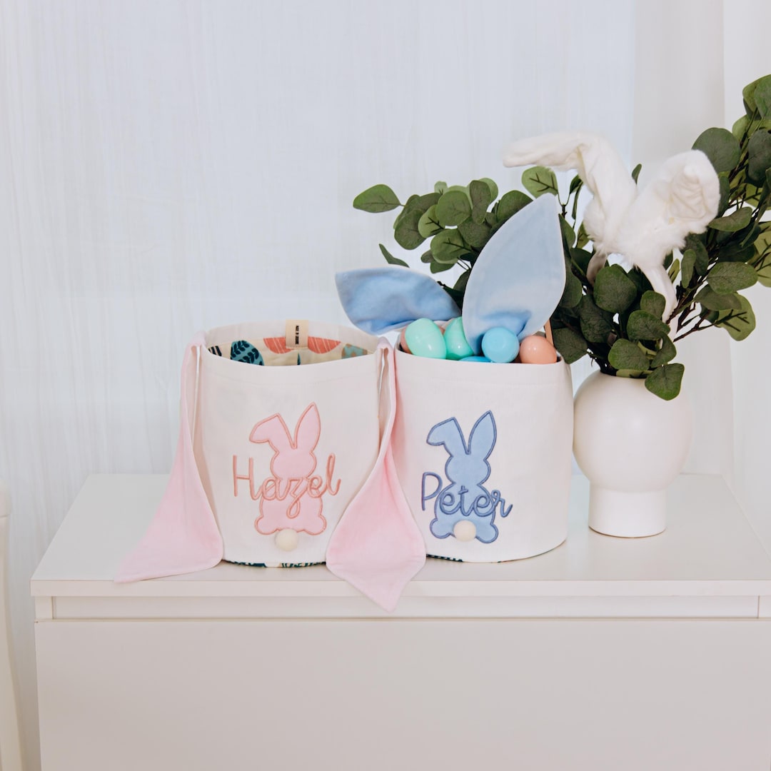 Cute Embroidered Easter Baskets With an Egg Print Inside. Personalized ...