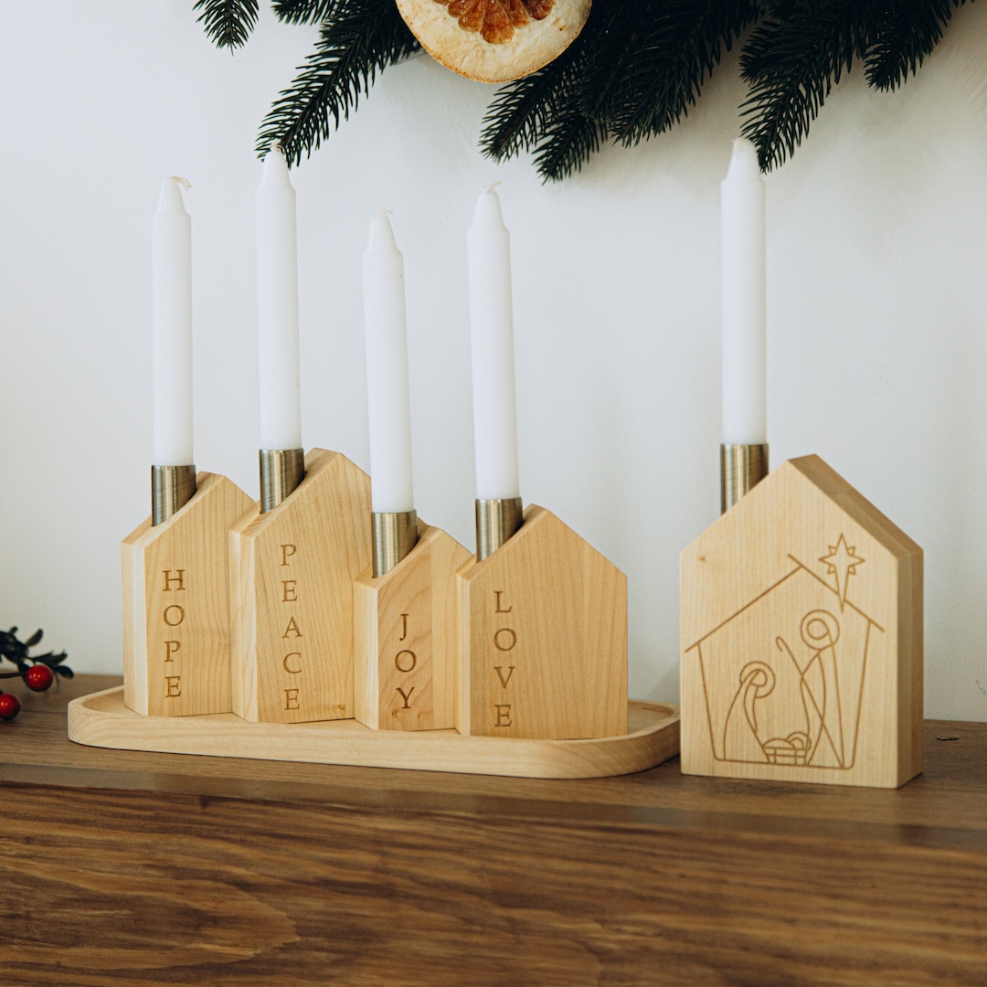 Modern Advent Wreath. Christmas Table Centerpiece. Wooden Candle ...