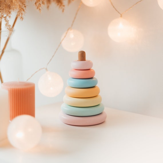 Wooden Rainbow Pyramid Stacking Montessori Sensory Toys - Etsy