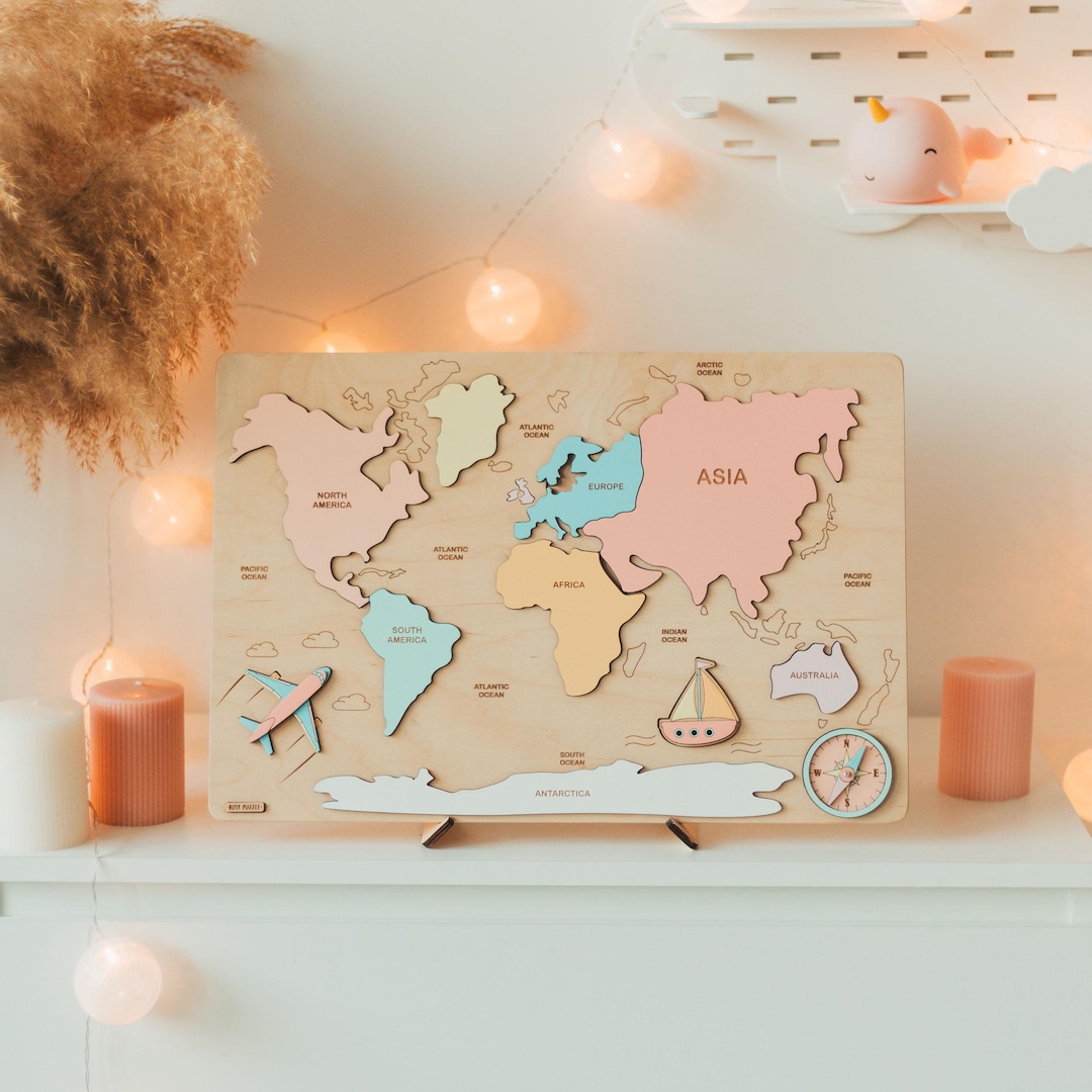 Wooden Stacking World Map Preschool Gifts Nursery Decor Educational ...