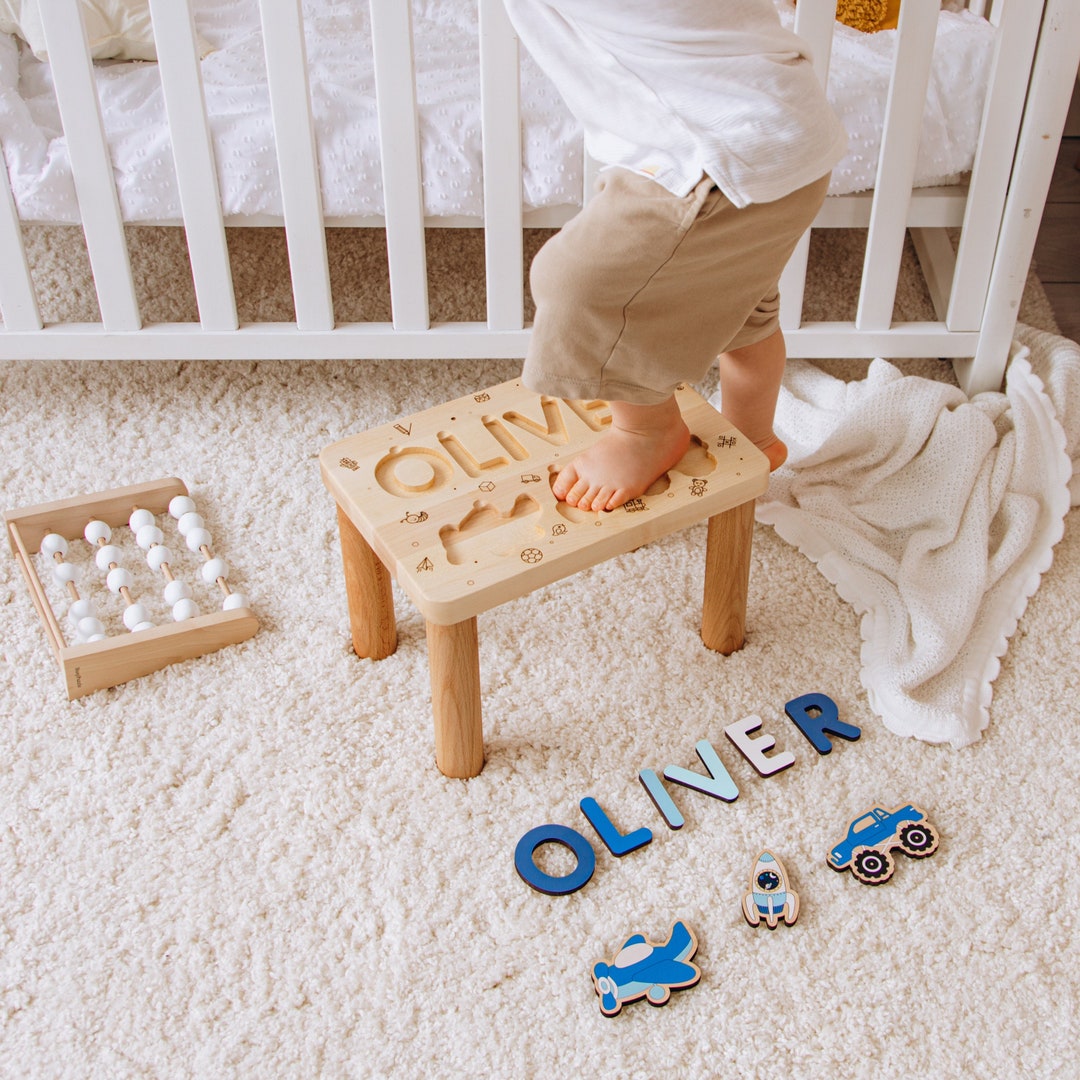 Custom Name Puzzle Step Stool Wooden Toddler Chair Handcrafted ...
