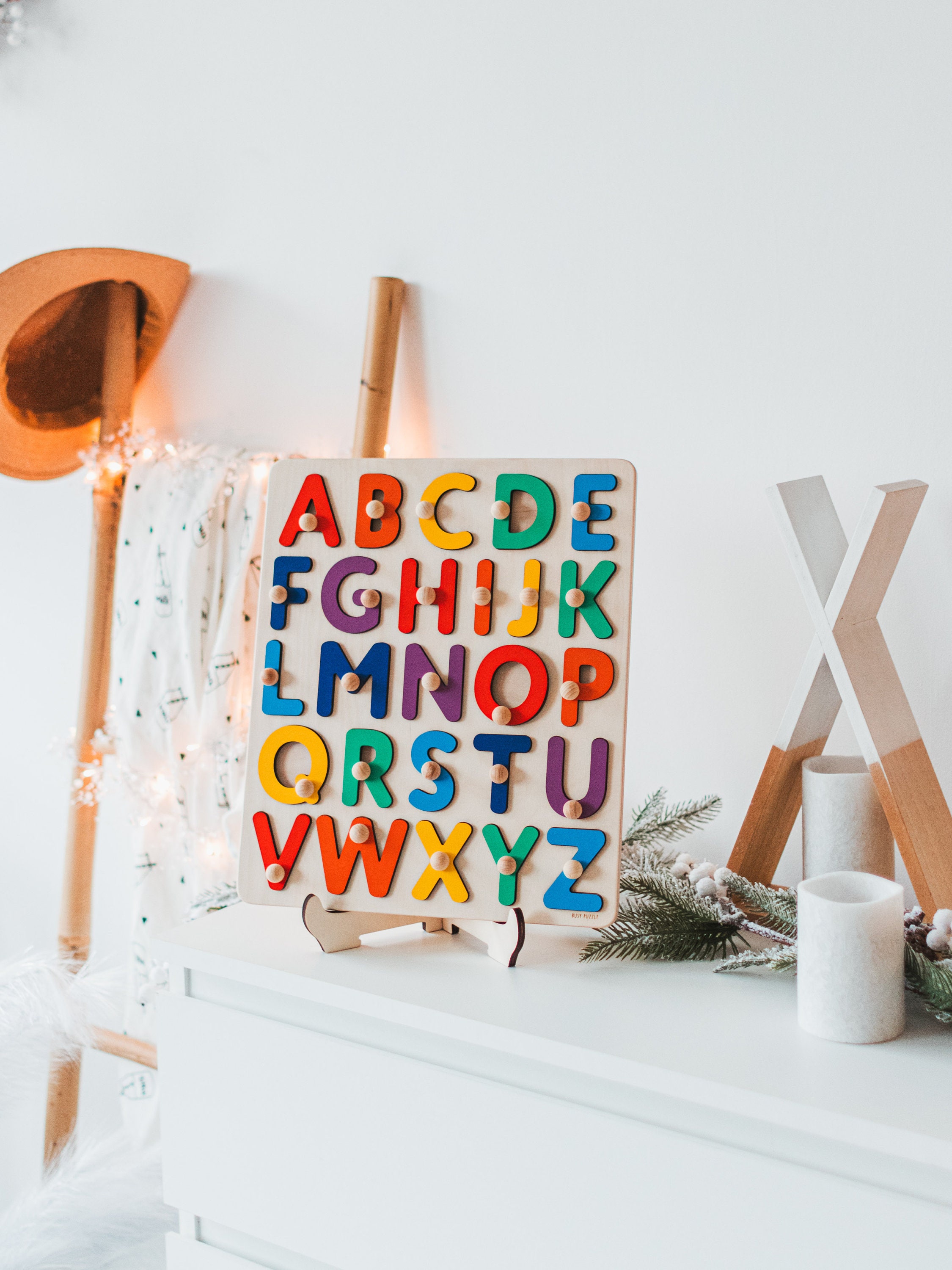 Wooden Rainbow Alphabet Puzzle for Boy and Girl - Etsy UK