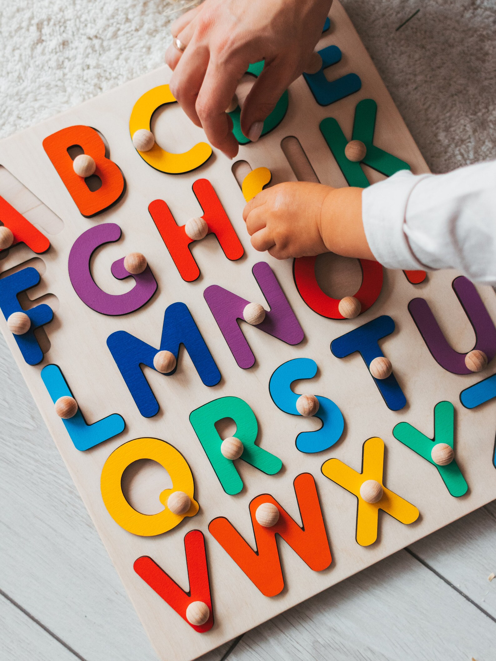 Wooden Rainbow Alphabet Puzzle for Boy and Girl | Etsy
