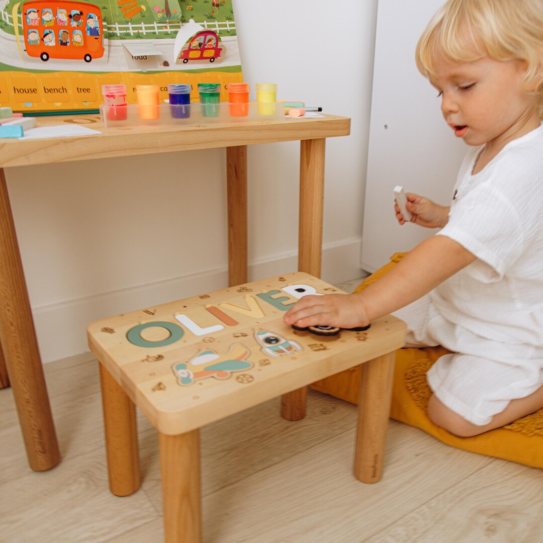 Wooden Name Puzzle Stool Kids Helper Chair Custom Birthday Gifts ...