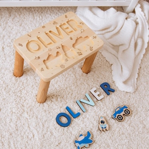 Children's Personalized Step Stool With Puzzle Wooden Name Puzzle Stool ...