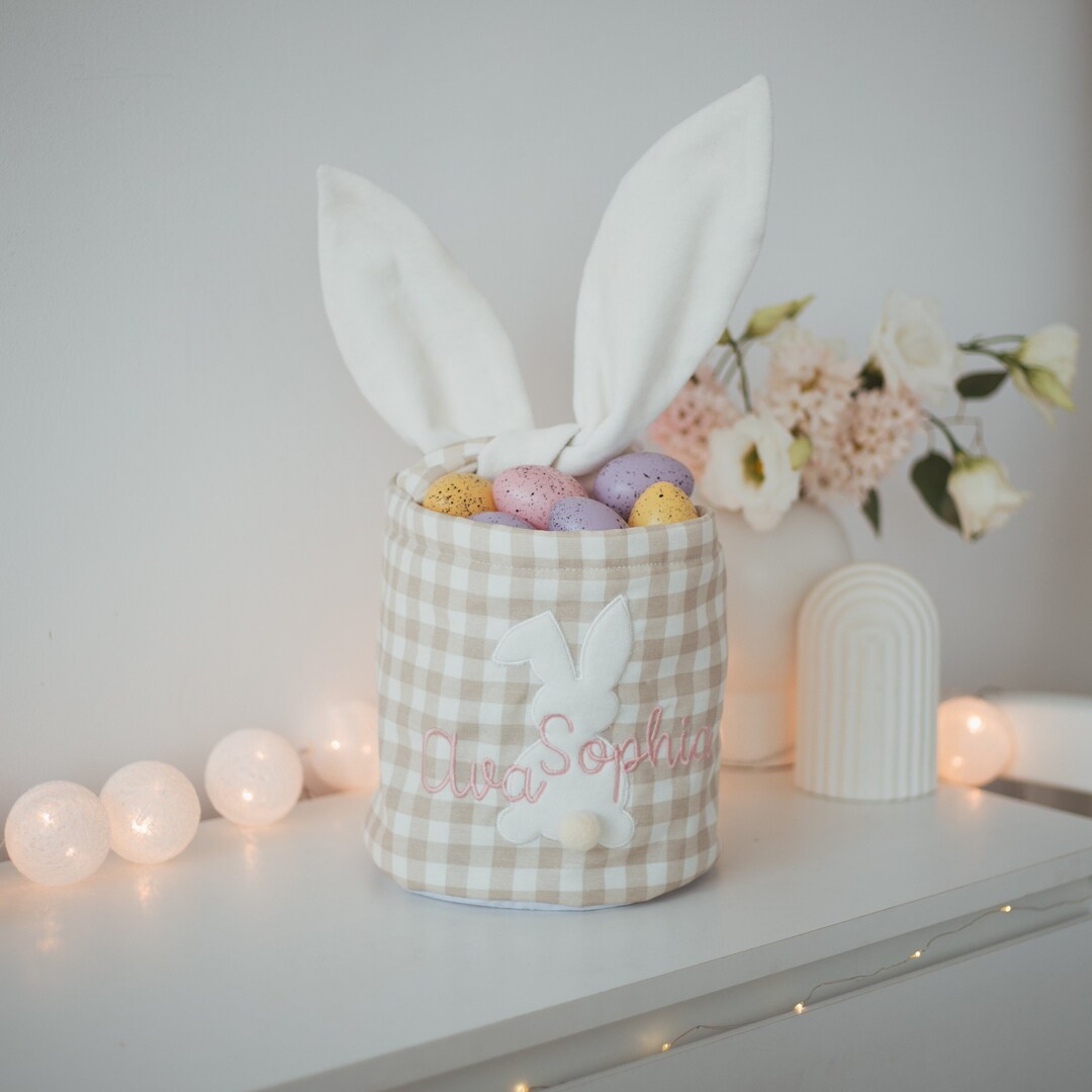 Bunny Shape Easter Basket. Baby Easter Gift Basket. Embroidered Girls ...