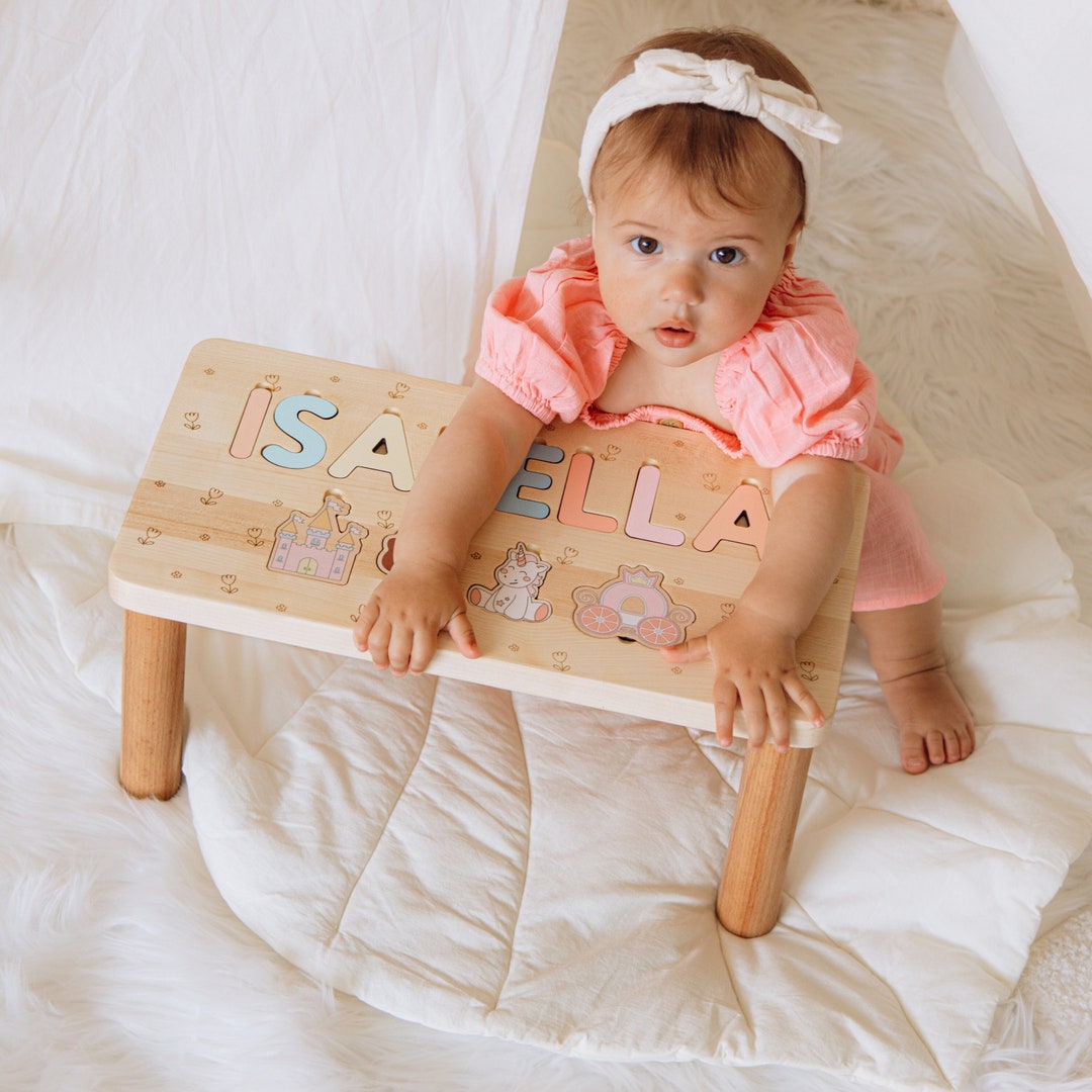 Personalized Toddler Step Stool Wooden Name Puzzle Stool Baptism Girl ...