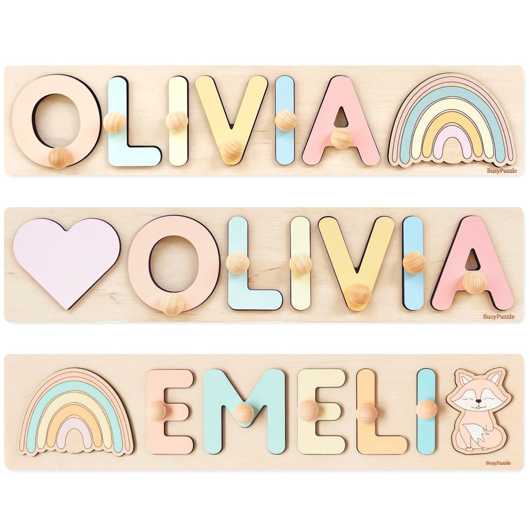 Name Puzzle With Pegs Personalized Wooden Name Puzzle Baby Girl Gift ...