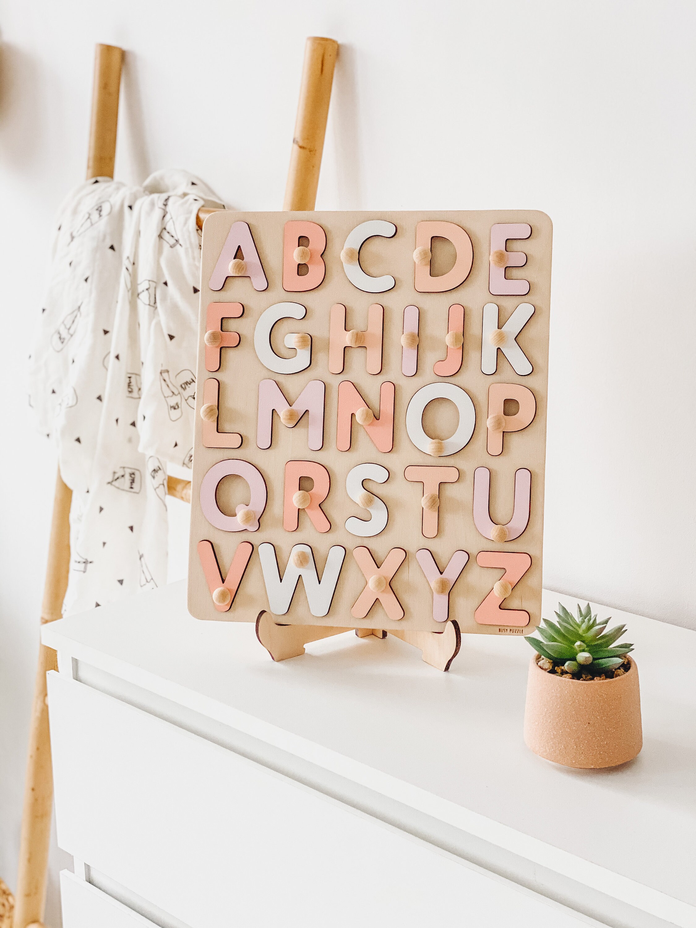 Toys & Games Learning & School Pastel Pink Wooden Alphabet Puzzle Toys ...