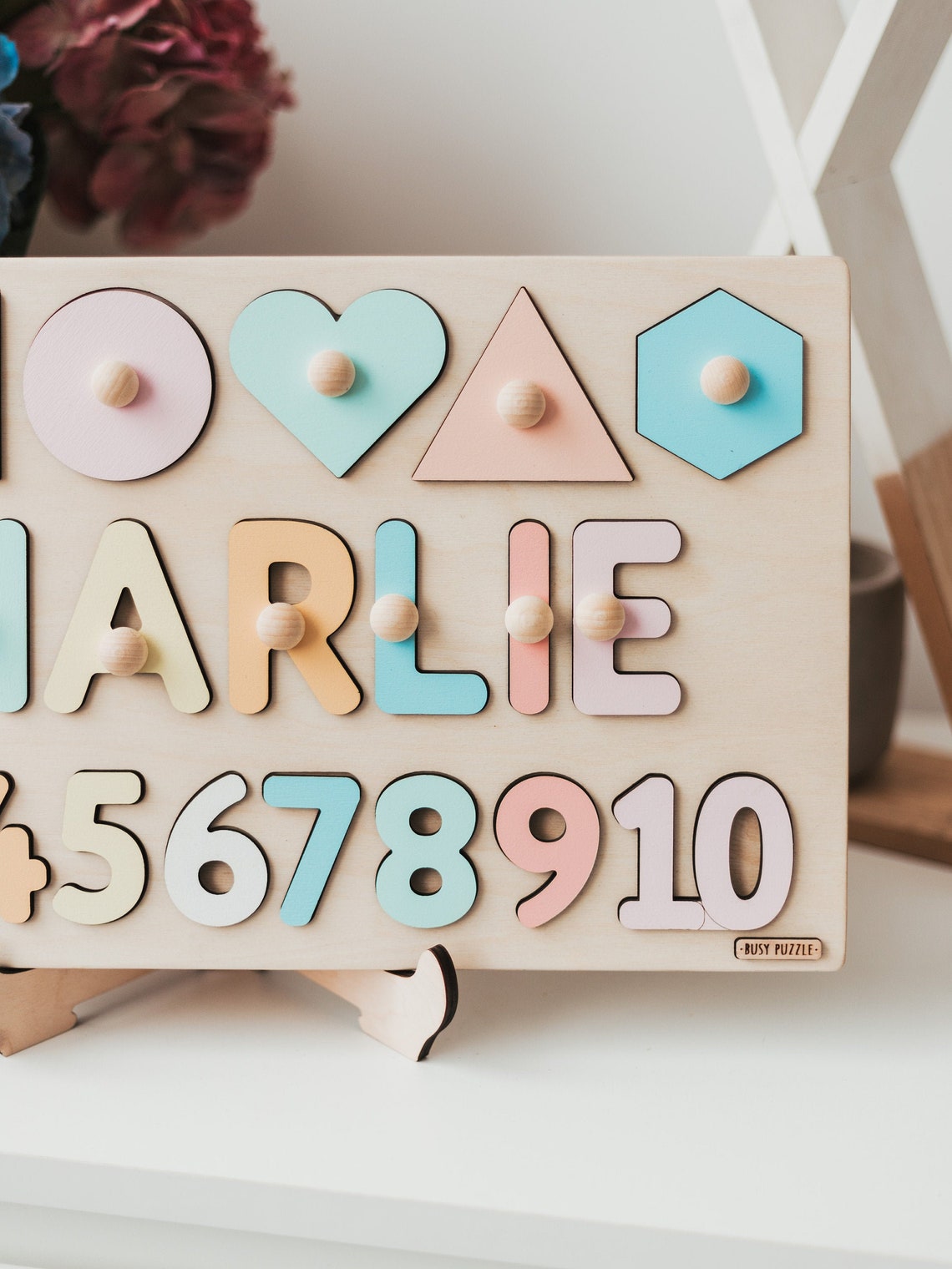 Custom Name Puzzle for Girl Pastel Rainbow Shapes and | Etsy