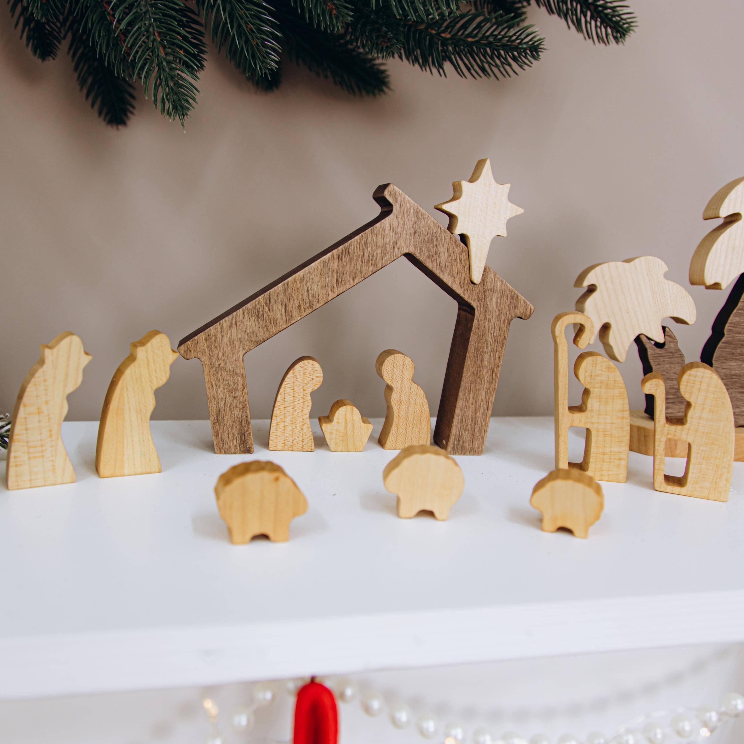 Wooden Nativity Set Christmas Handcarved Scene Miniature Waldorf ...