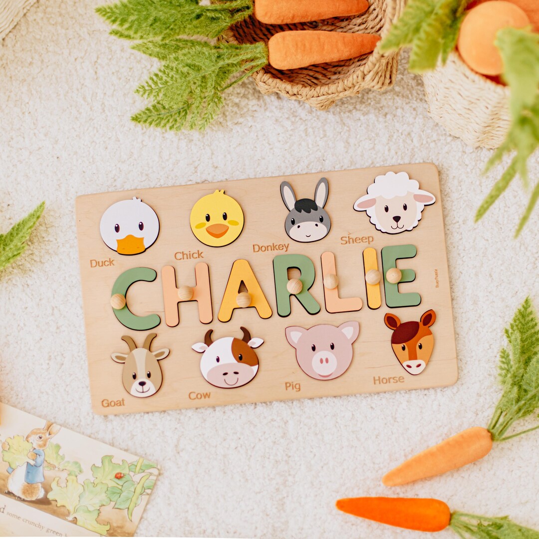 Custom Farm Animal Name Puzzle Personalized Wooden Toddler Puzzle ...