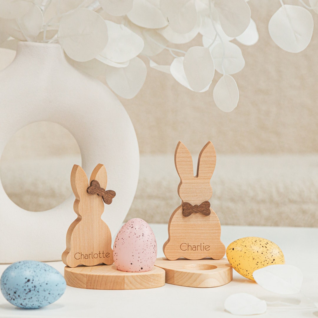 Wooden Easter Decor Personalized Bunny Egg Holder Custom Peeps With ...