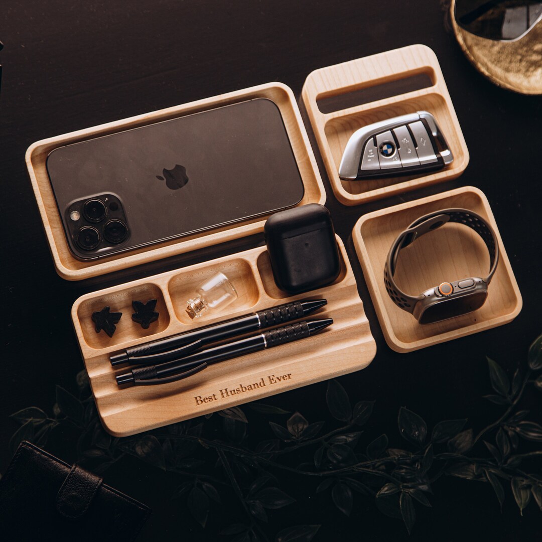 Custom Desk Organizer Personalized Mens Gift Wooden Desk Storage ...