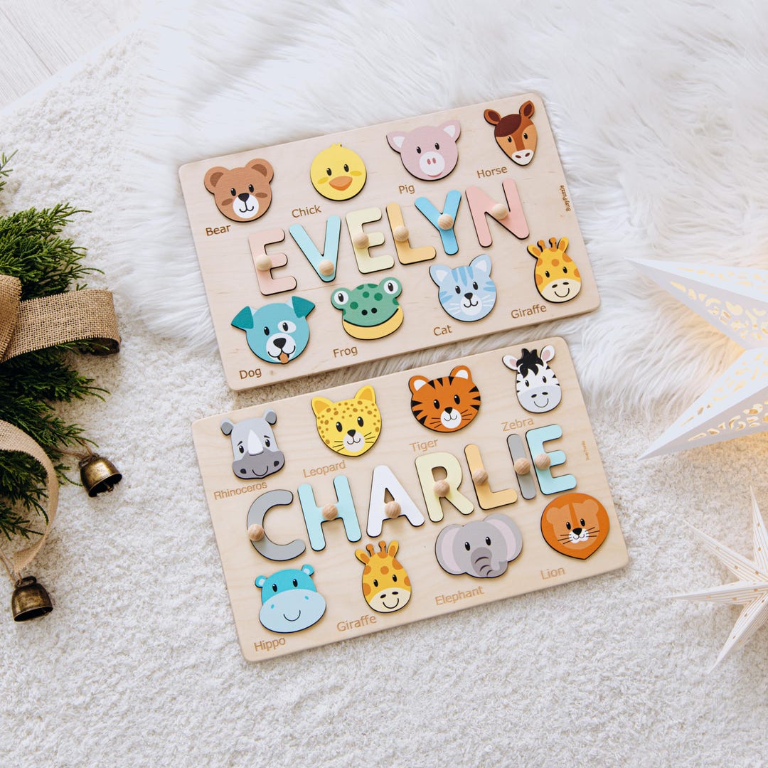 Customizable Animal Wooden Name Puzzle – 1st Birthday Gift ...