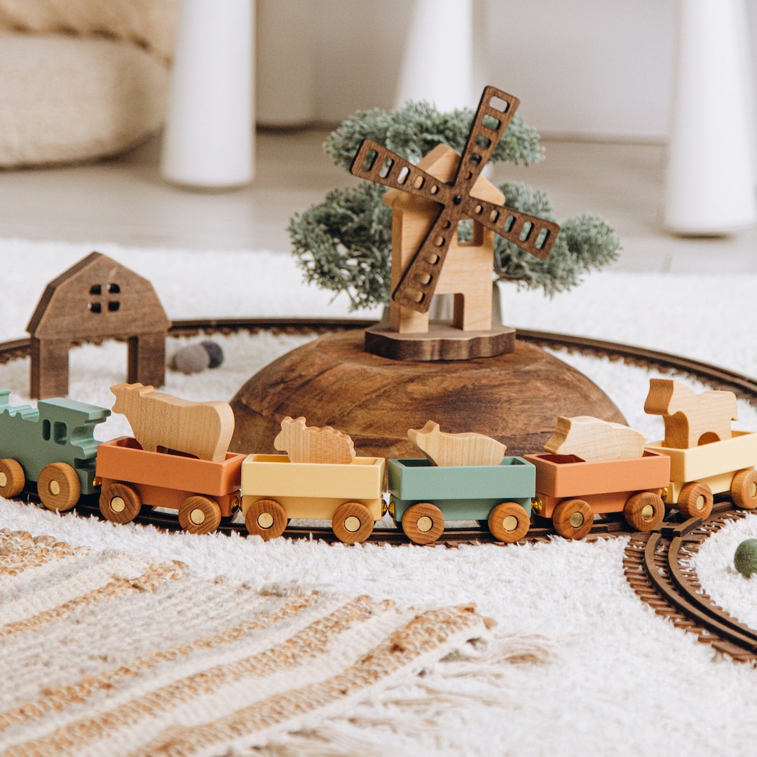 Wooden Farmer Train With Name Additional Set of Animals Custom Train ...