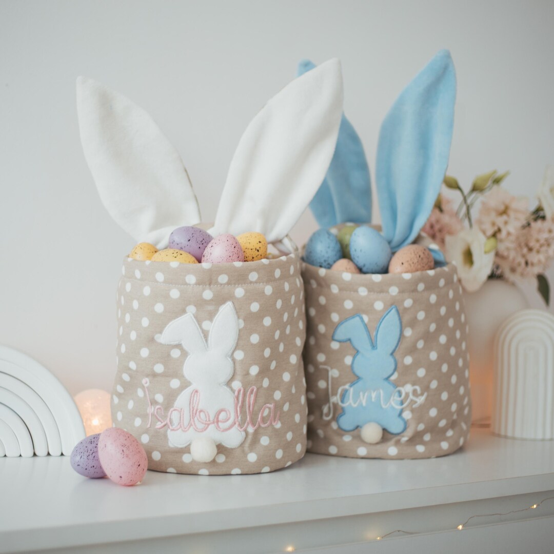 Embroidered Easter Basket Personalized Easter Basket With Bunny Ears Baby Girl and Boy Basket ...