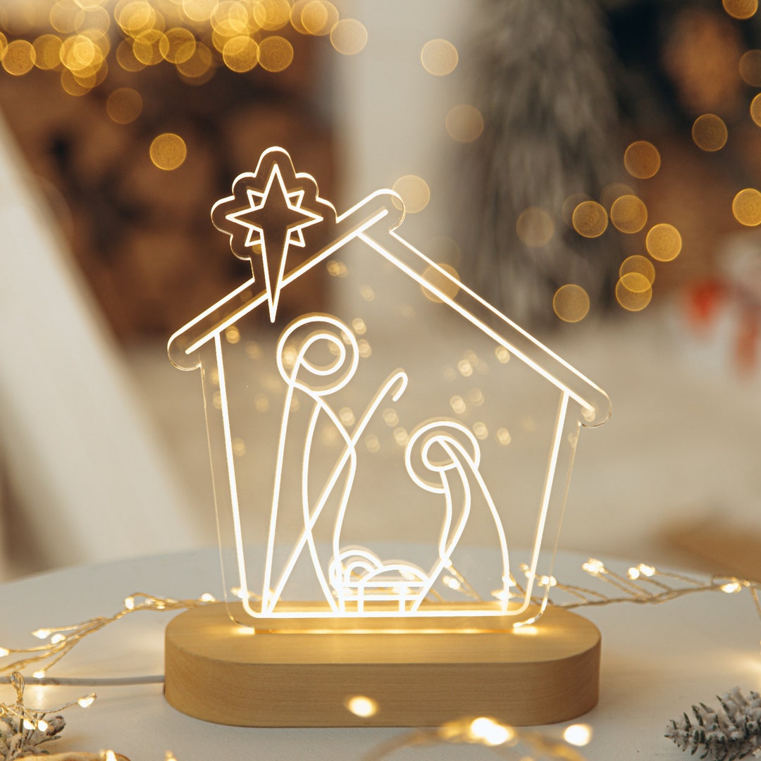 Lighted Nativity Set, Christ Was Born Night Light, Nativity Light ...