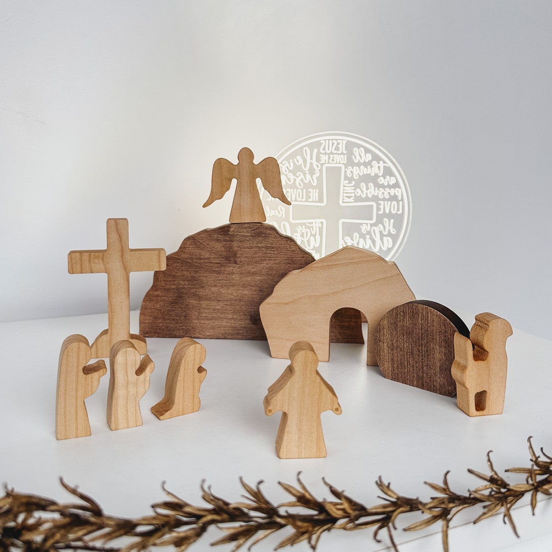 Jesus is Risen, Resurrection Scene, Easter Nativity Set, Wooden Easter ...