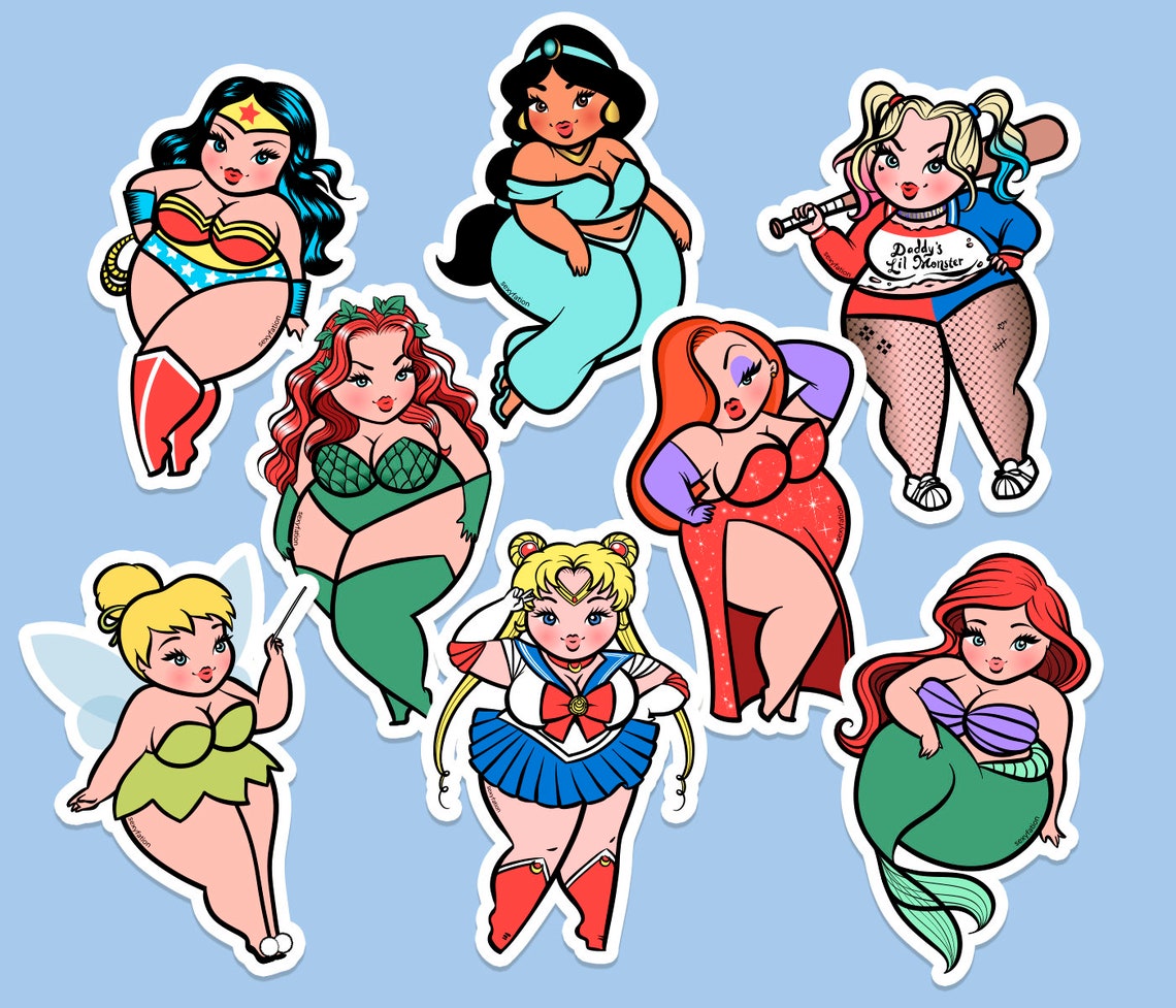 STICKER PACK Fat Disney Princess Sticker Comic Sticker Pin | Etsy