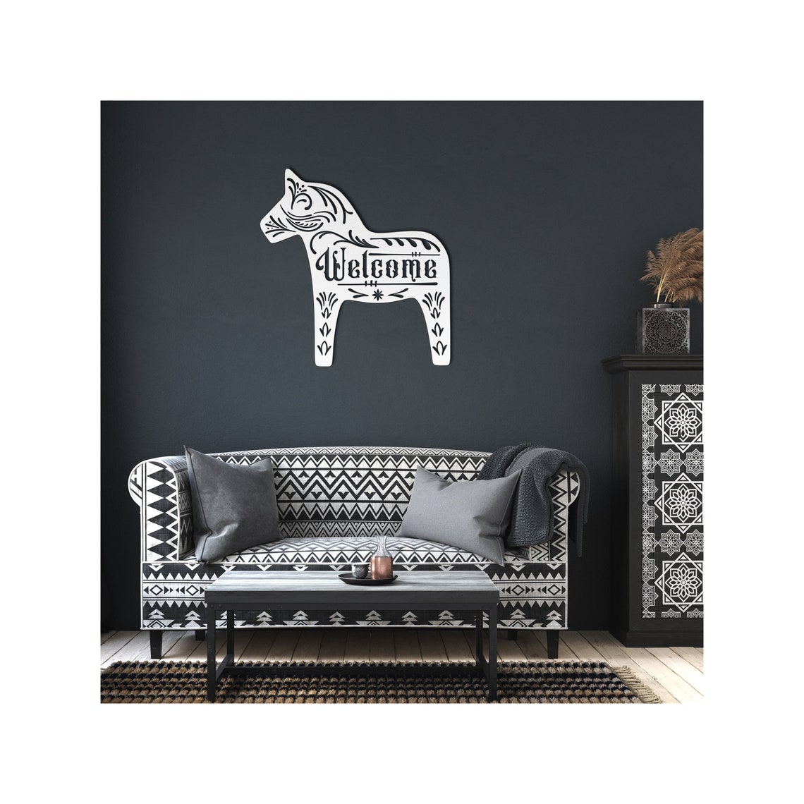 Dala Horse Welcome Sign, Swedish Welcome Sign, Dala Horse Wall Decor ...