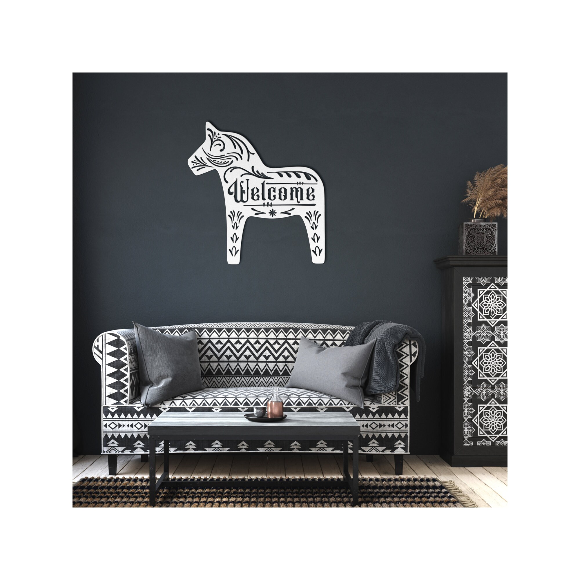 Dala Horse Welcome Sign, Swedish Welcome Sign, Dala Horse Wall Decor ...