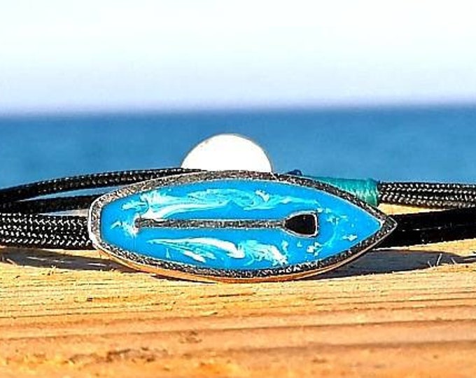Silver Bracelet Surf Board With Enamel Blue Sea and Paddle Adjustable ...