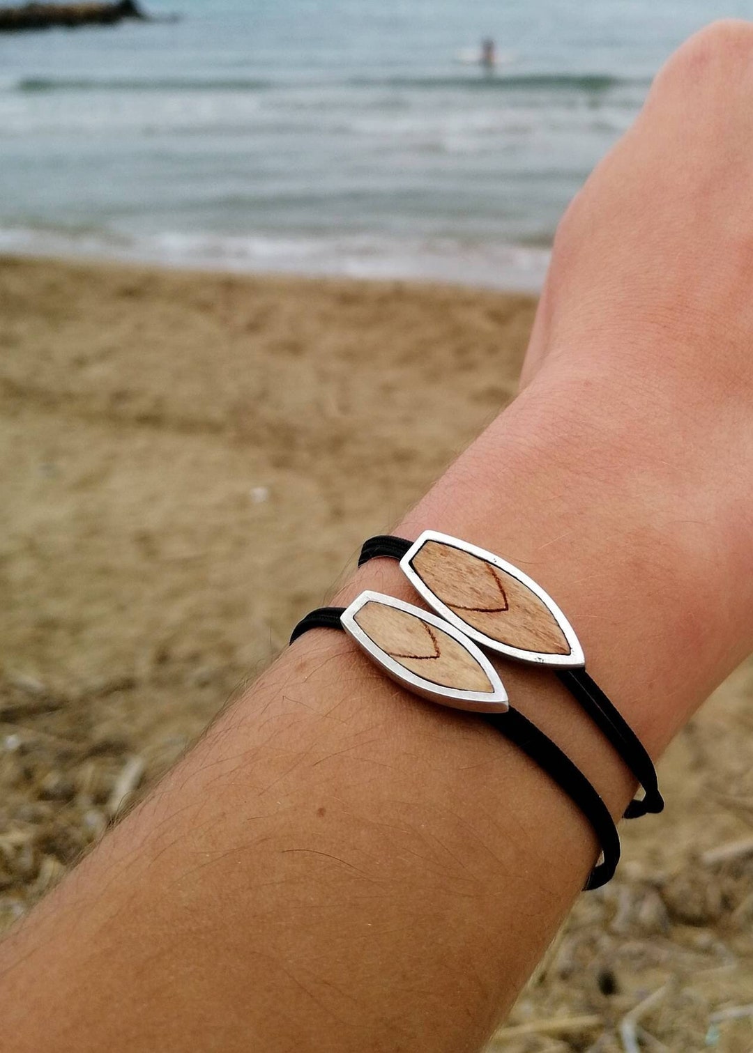 Surfboard Bracelet /sterling Silver / Surf Board Filled With Birch Wood ...