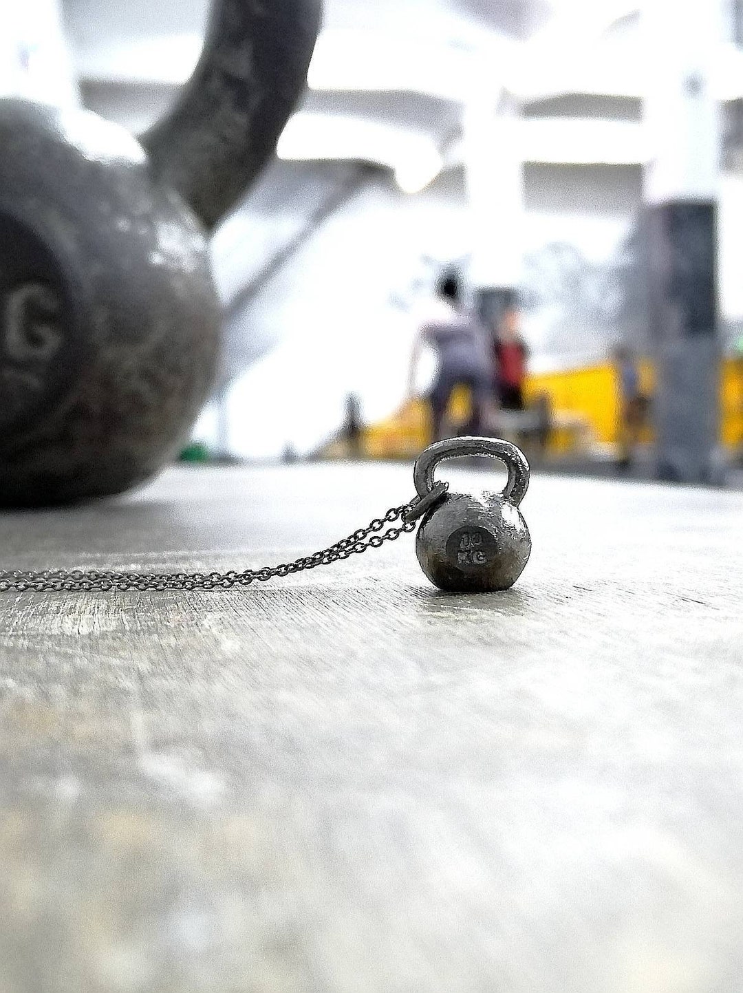 Kettlebel Necklace / Sterling Silver and Carbon Color / Sterling Silver ...