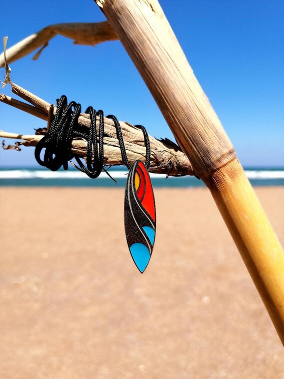 Surf necklace / Silver 925 surfboard with colored resin / | Etsy