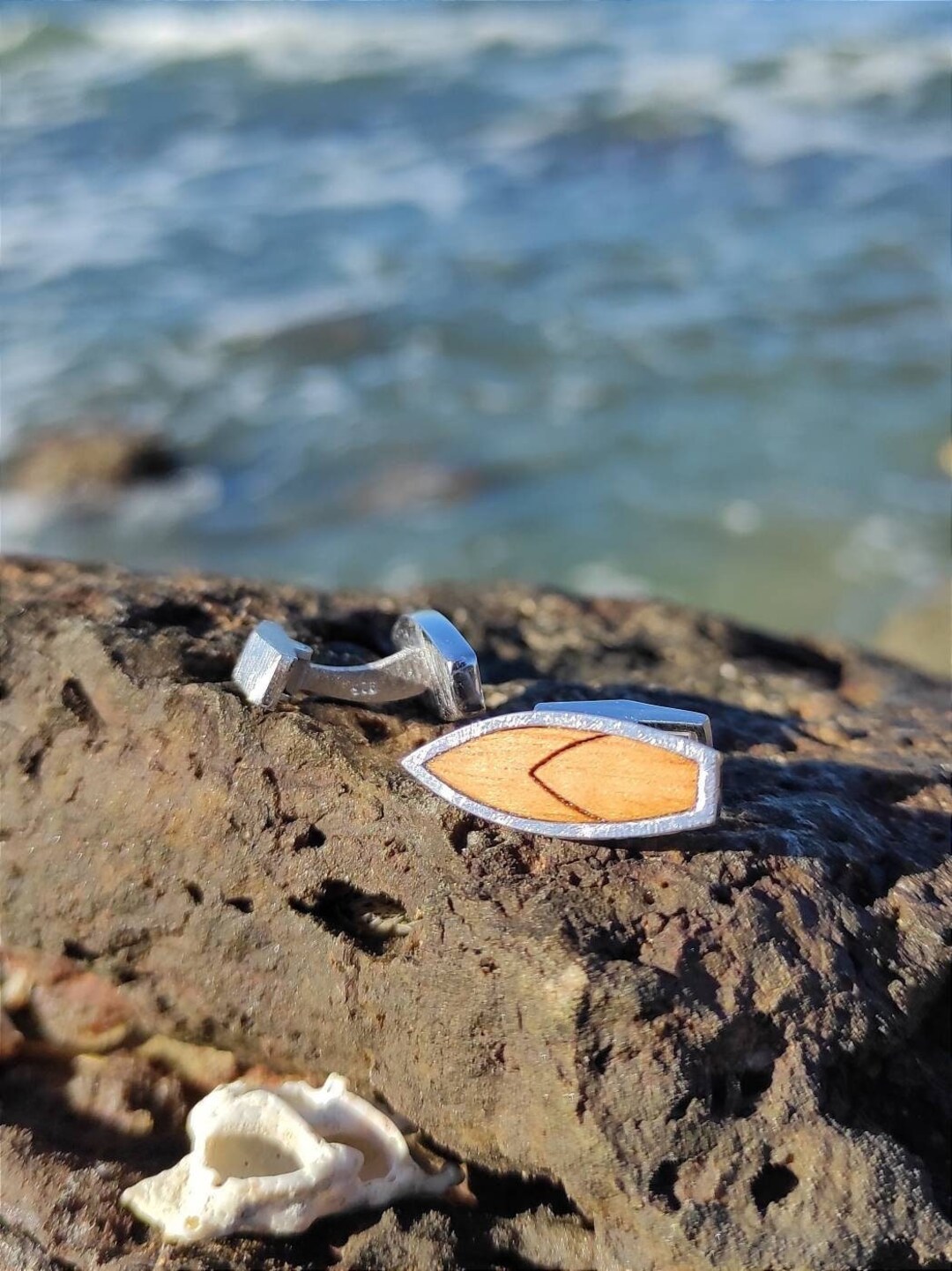 Silver 925 Cufflinks With Birchwood / Surf Board / SUP Board / Perfect ...