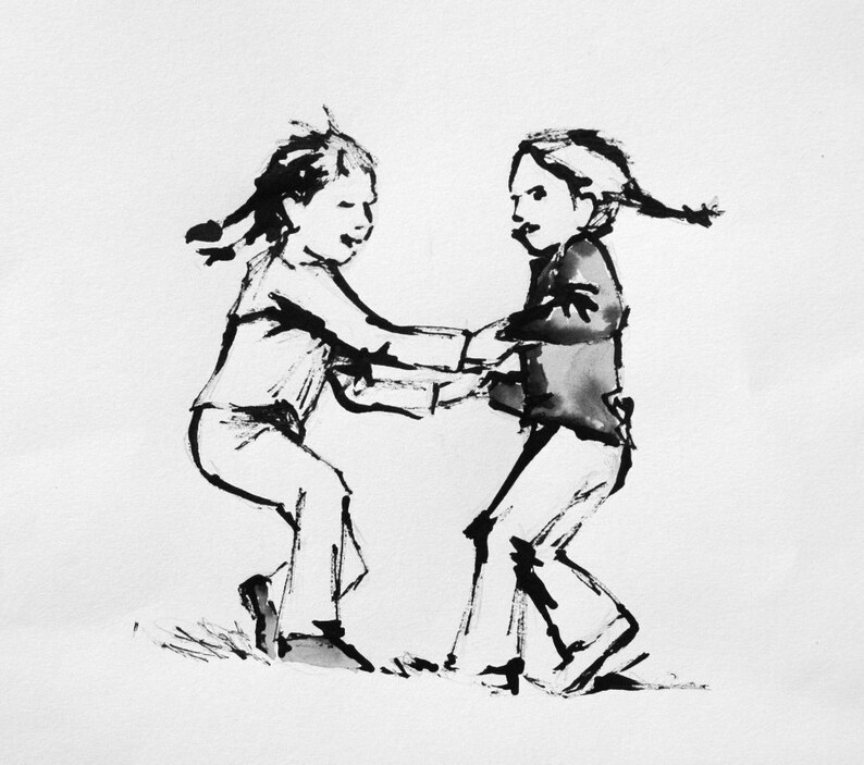 Children Playing Original Ink and Wash Sketch by the Scottish Artist ...