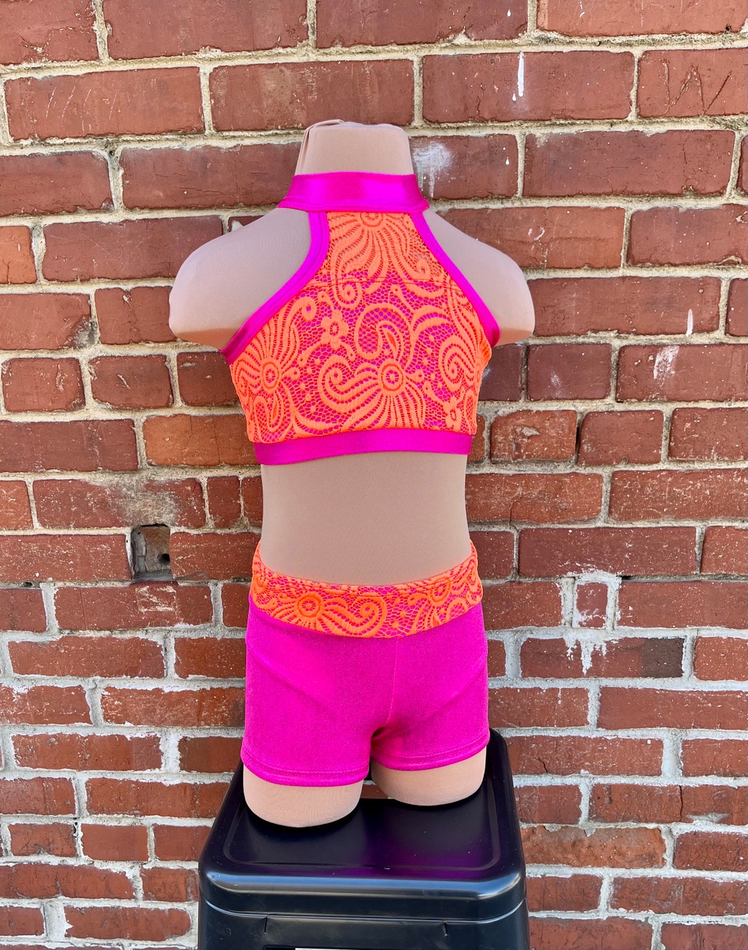 Dance Outfit Hot Pink and Neon Orange 2pc Top and Shorts Adult Small - Etsy