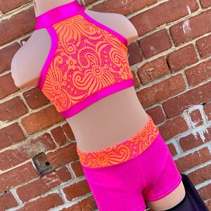 Dance Outfit Hot Pink and Neon Orange 2pc Top and Shorts Adult Small - Etsy