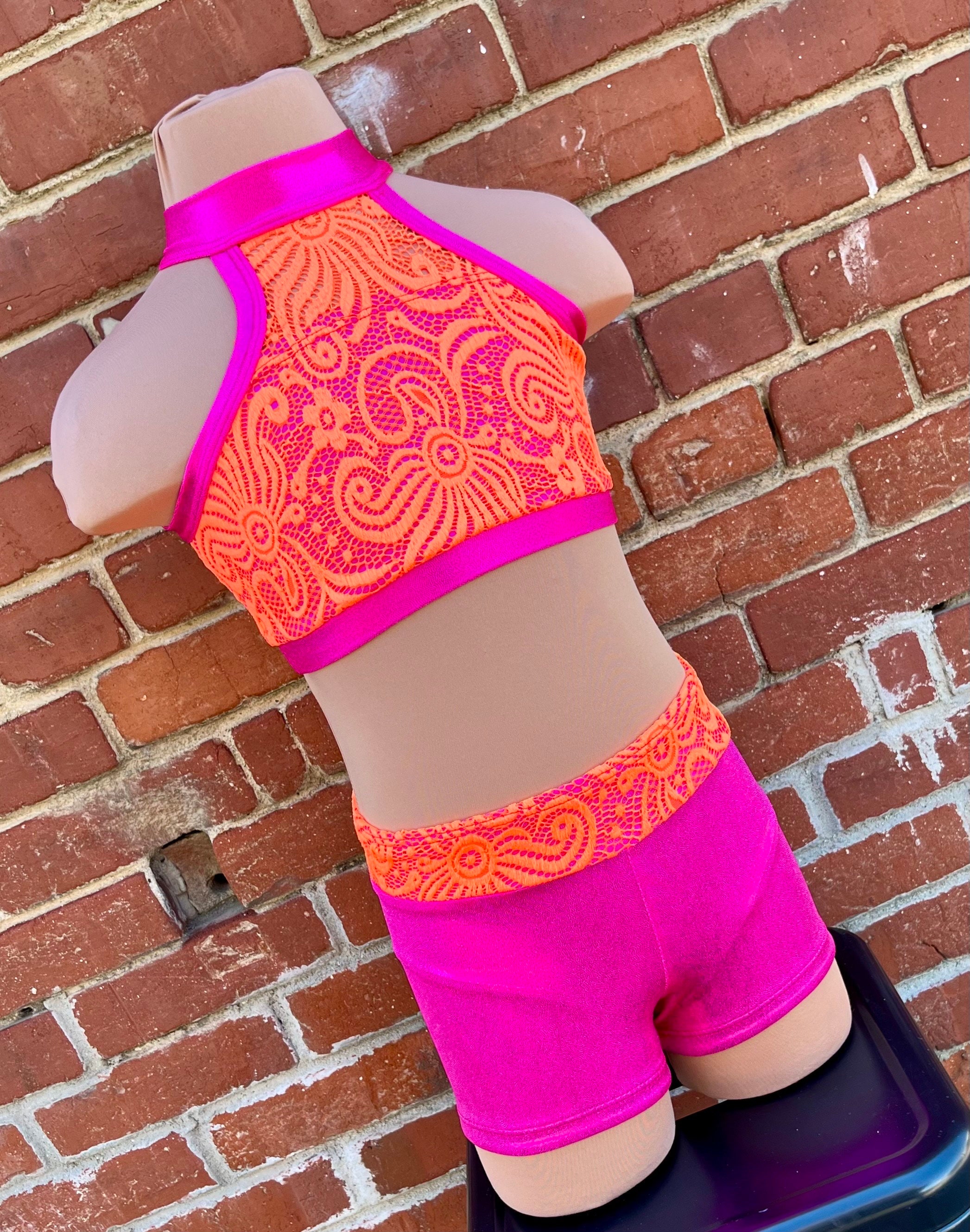 Dance Outfit Hot Pink and Neon Orange 2pc Top and Shorts - Etsy