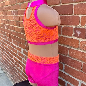 Dance Outfit Hot Pink and Neon Orange 2pc Top and Shorts Adult Small - Etsy