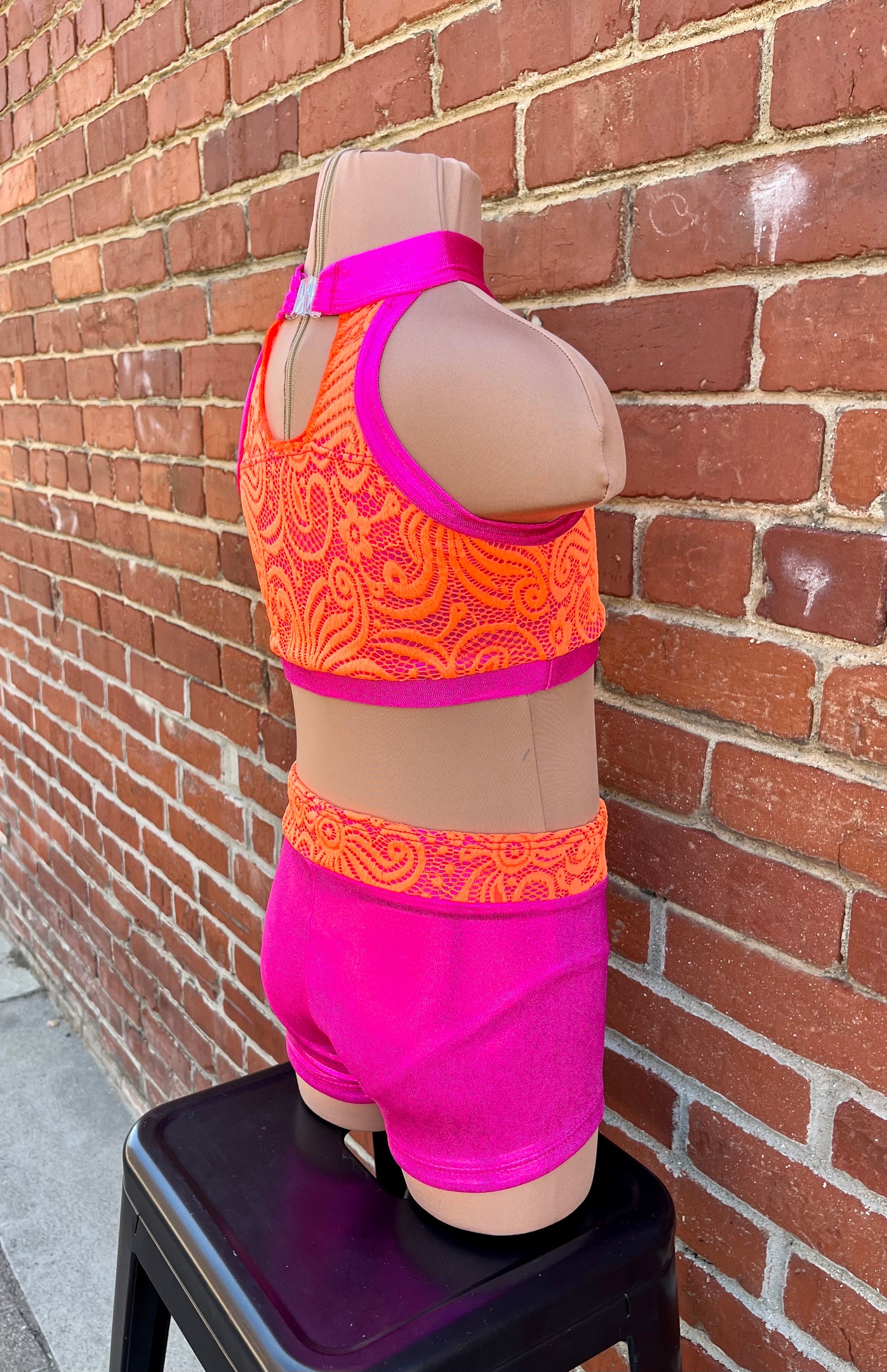 Dance Outfit Hot Pink and Neon Orange 2pc Top and Shorts Adult Small - Etsy