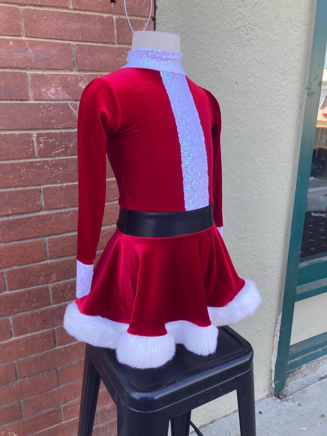 Girls Velvet Spandex 4-way Stretch Santa Christmas Dress With Fur Trim ...