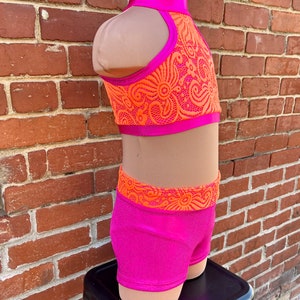 Dance Outfit Hot Pink and Neon Orange 2pc Top and Shorts Adult Small - Etsy