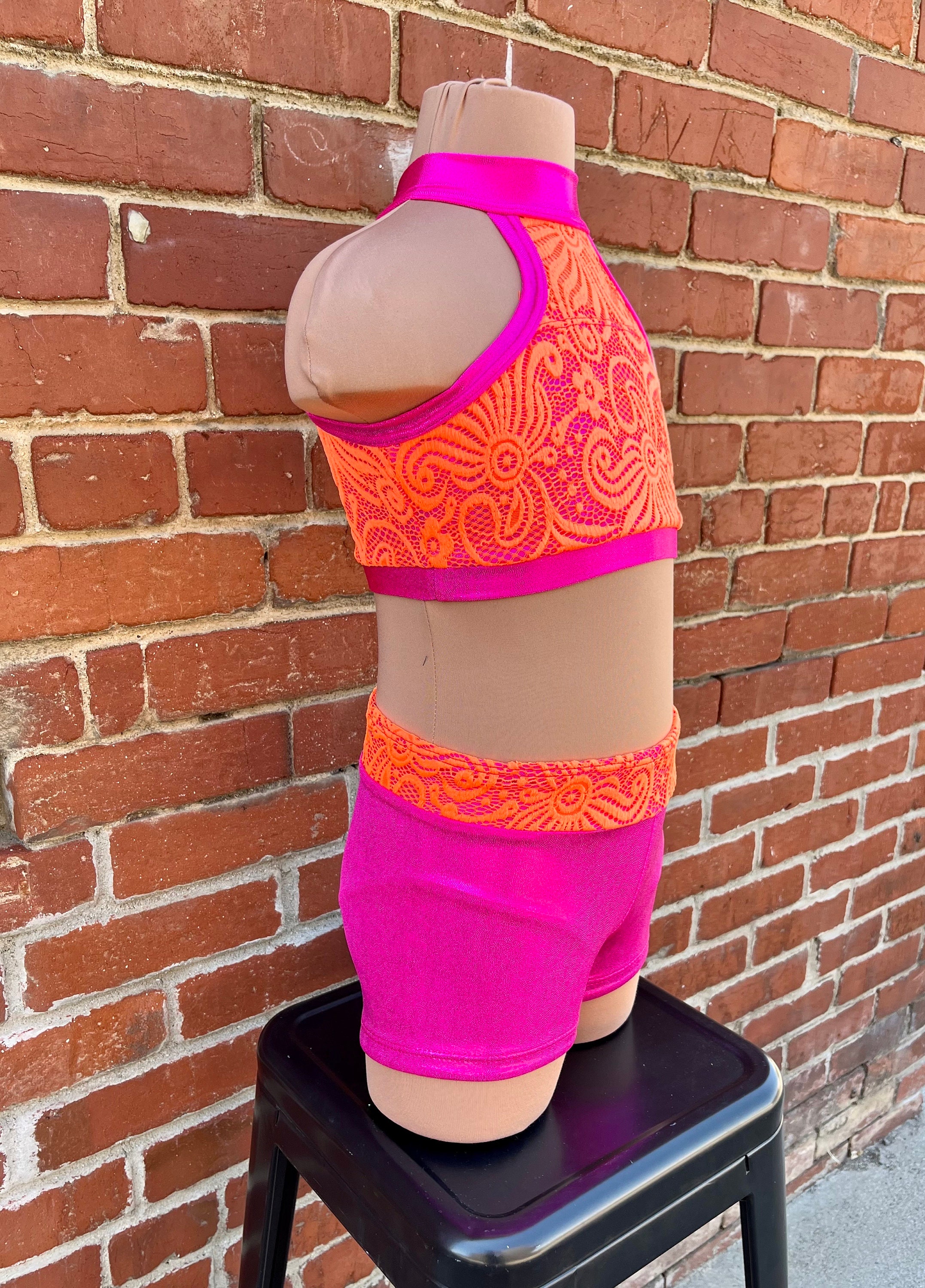 Dance Outfit Hot Pink and Neon Orange 2pc Top and Shorts Adult Small - Etsy