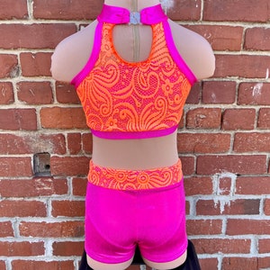 Dance Outfit Hot Pink and Neon Orange 2pc Top and Shorts Adult Small - Etsy