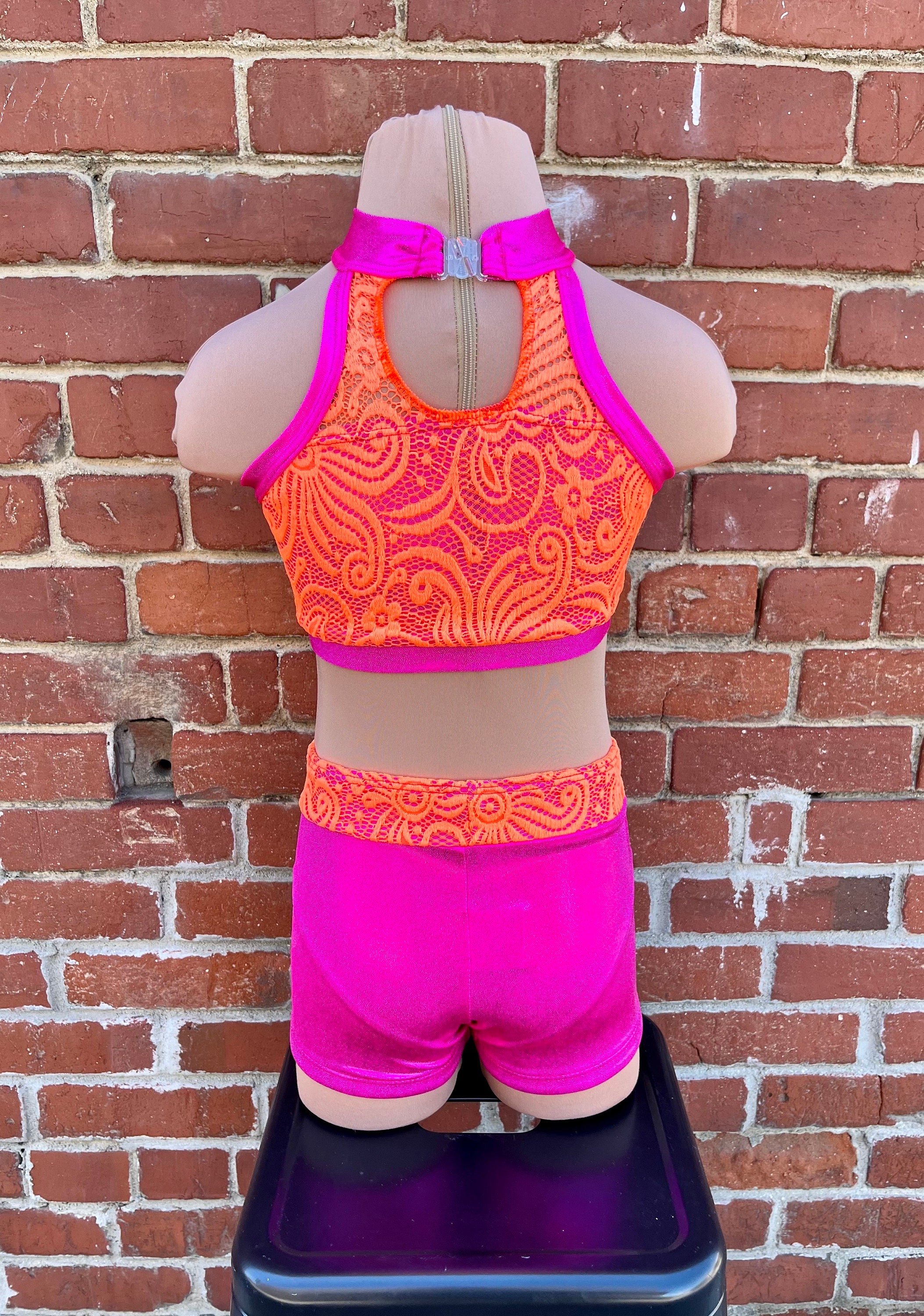 Dance Outfit Hot Pink and Neon Orange 2pc Top and Shorts Adult Small - Etsy