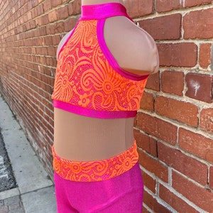 Dance Outfit Hot Pink and Neon Orange 2pc Top and Shorts Adult Small - Etsy