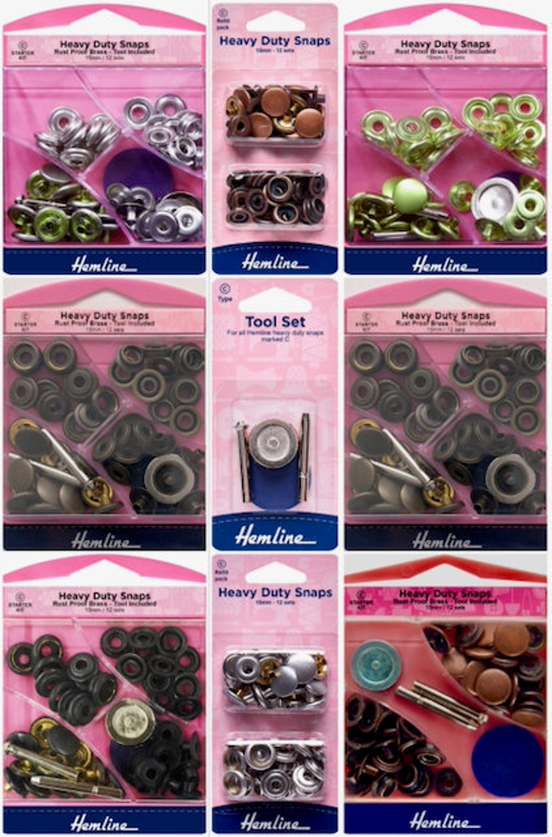 Hemline 15mm Heavy Duty Snap Fasteners Poppers Press Studs Starter Kit ...