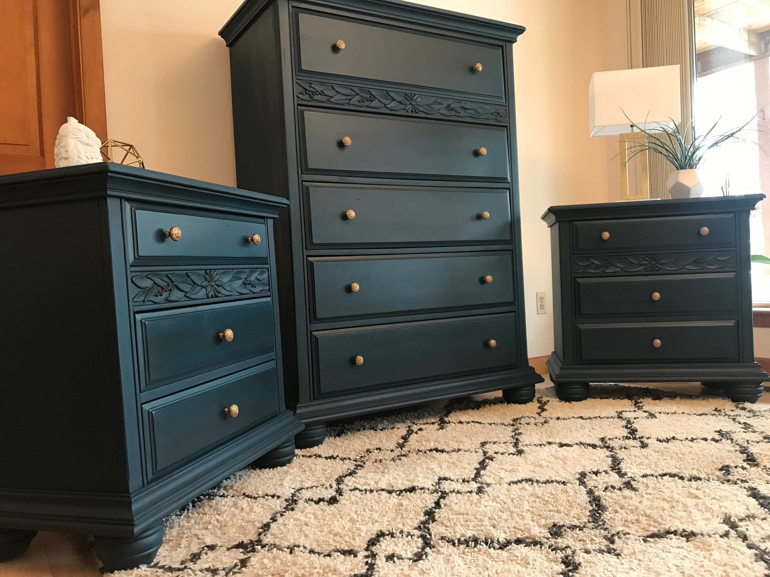 Sold!!!!! Do Not Purchase!!!!!! Teal Dresser and Nightstands, Navy ...